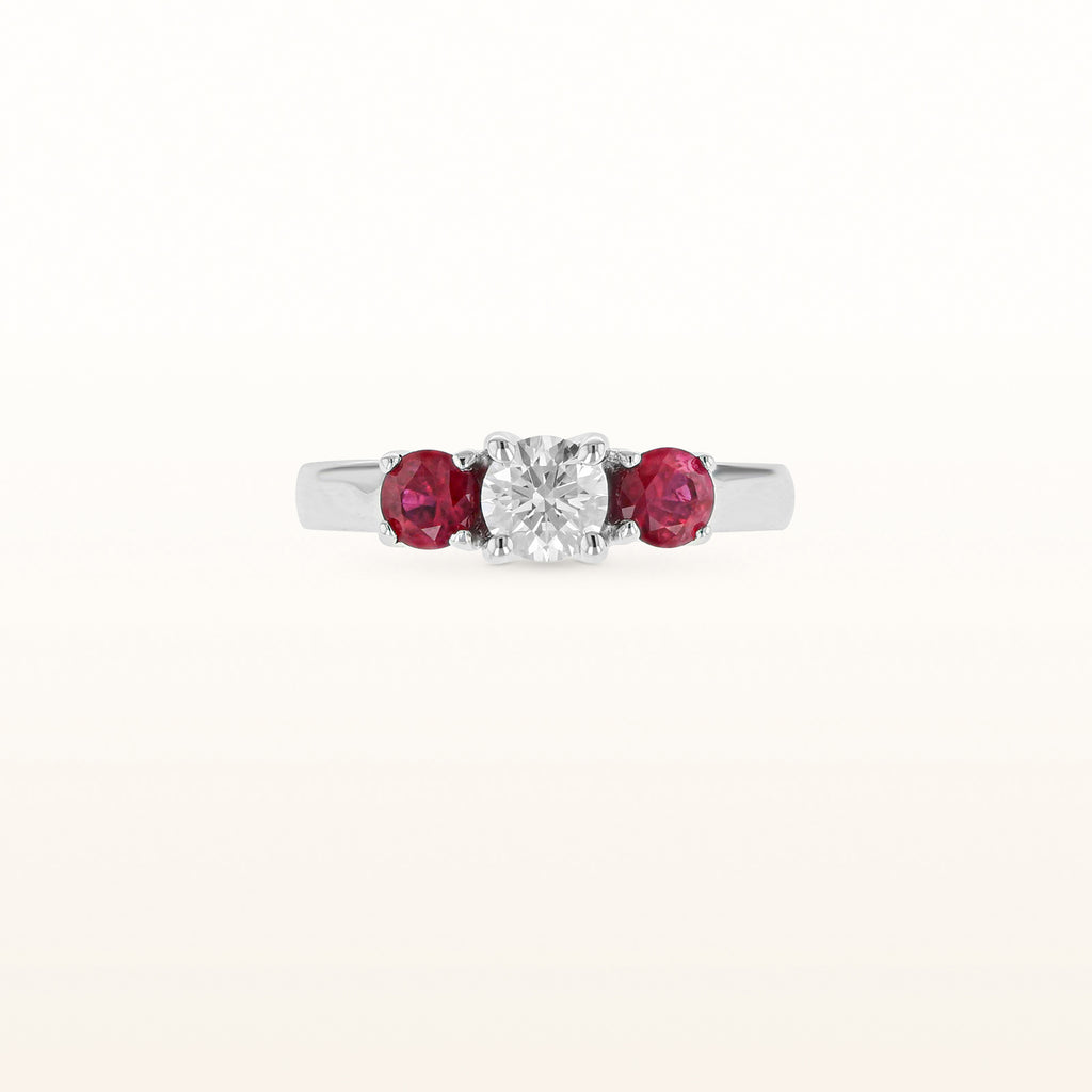 Diamond & Ruby Three Stone Ring in 14K White Gold – LeoDaniels